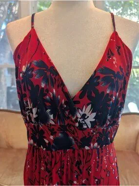 Dresses | Red And Blue Floral Maxi Vneck Dress Size 3x Bohemian ...